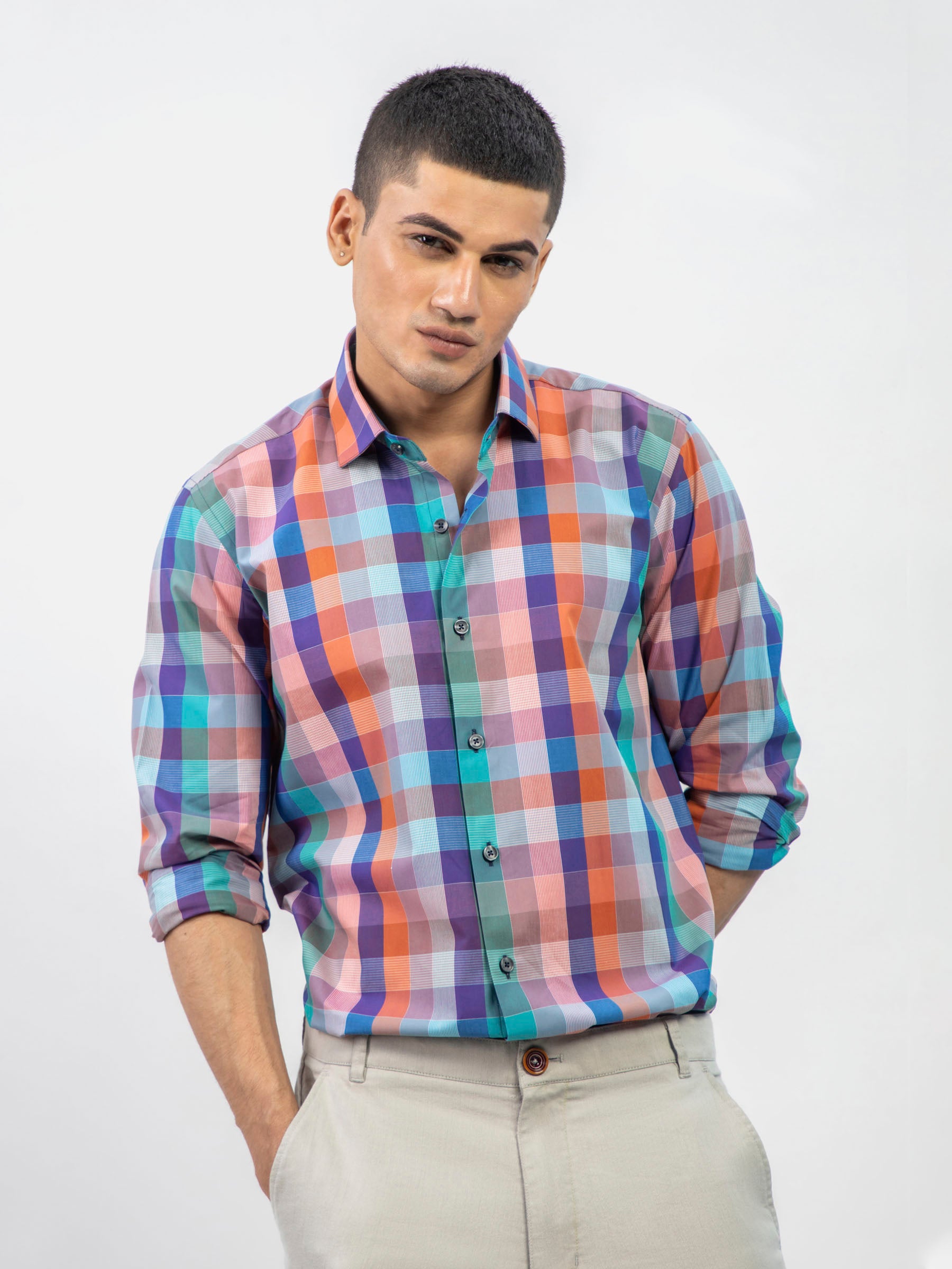 Purple Multi Color Checkered Shirt – Brumano