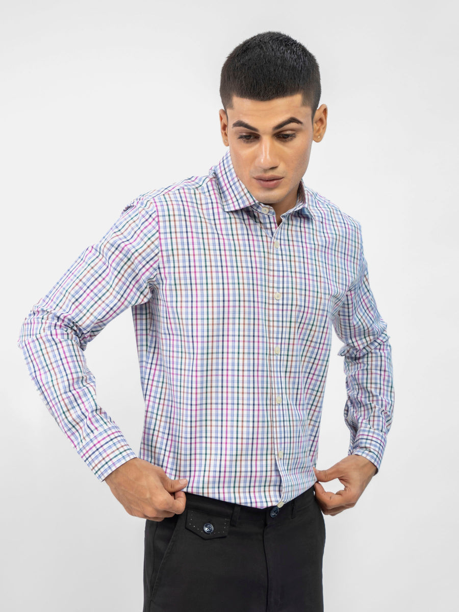 Blue Checkered Formal Shirt With Classic Collar – Brumano