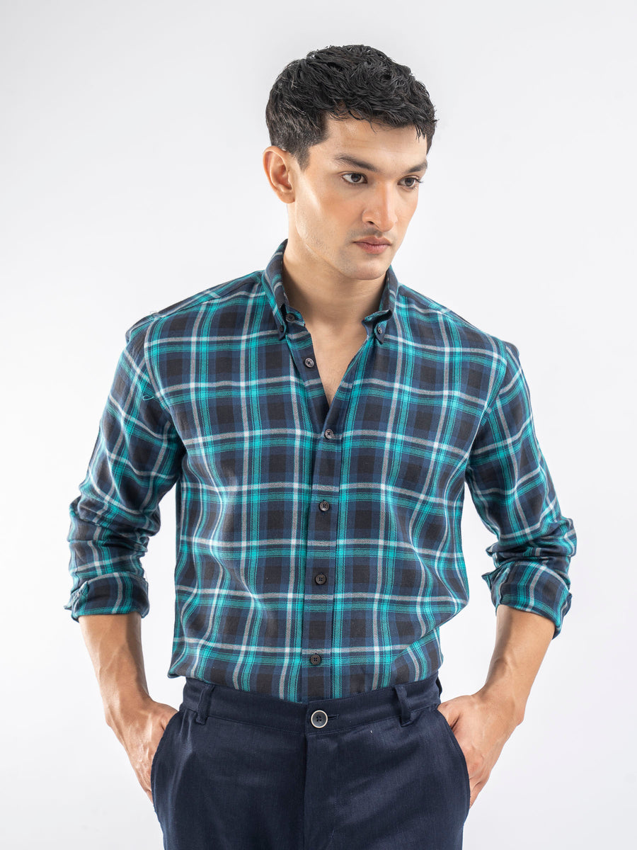 Blue Light Flannel Checkered Shirt – Brumano