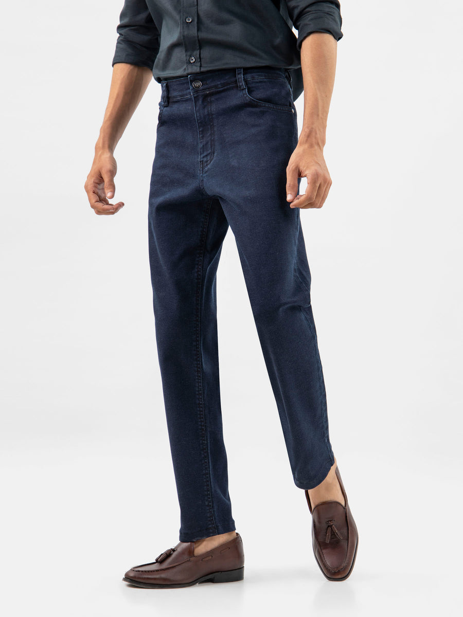 Dark Washed Navy Blue Casual Fit Jeans – Brumano
