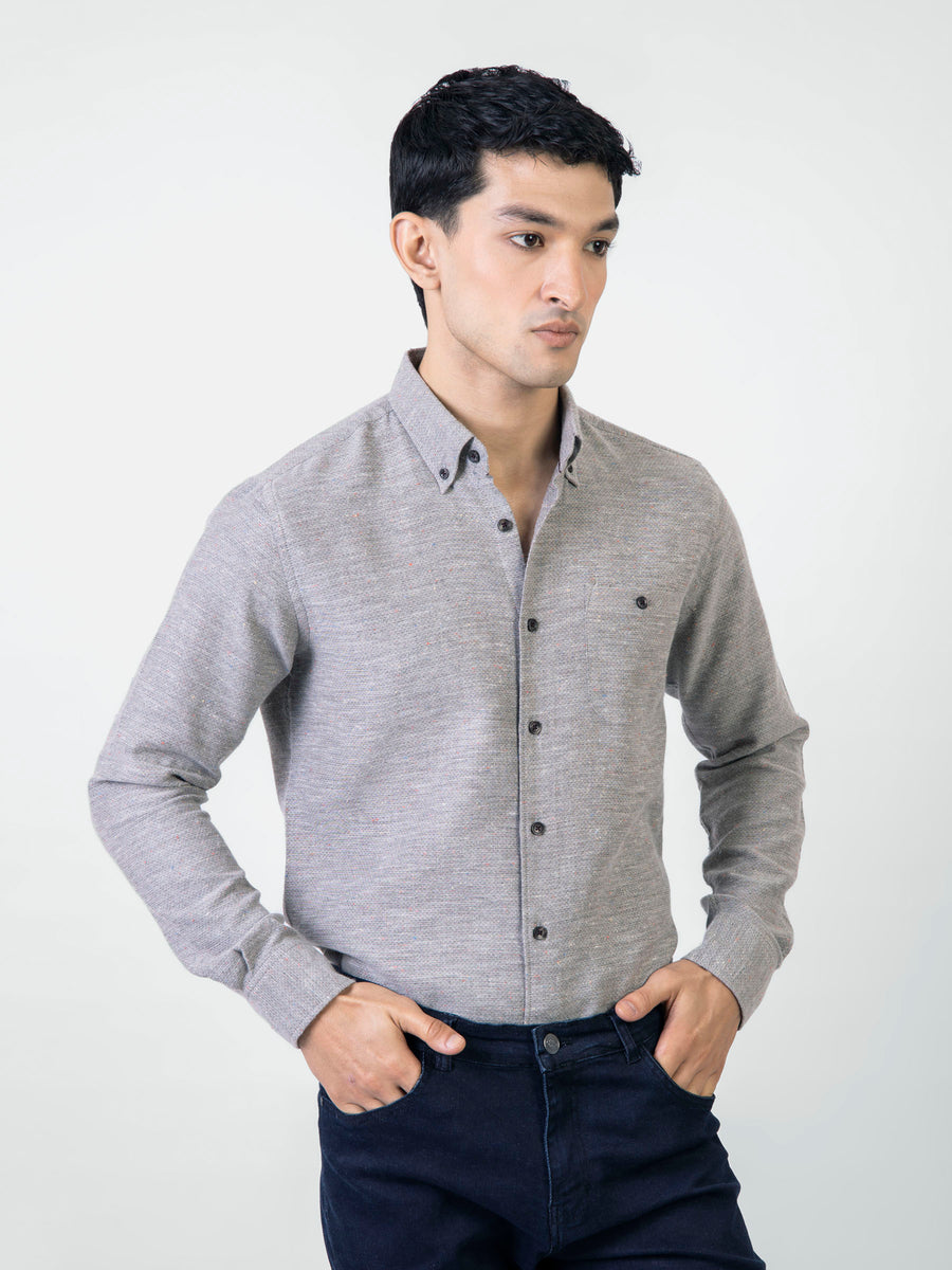 Grey Structured Dobby Shirt With Multi Color Neps – Brumano