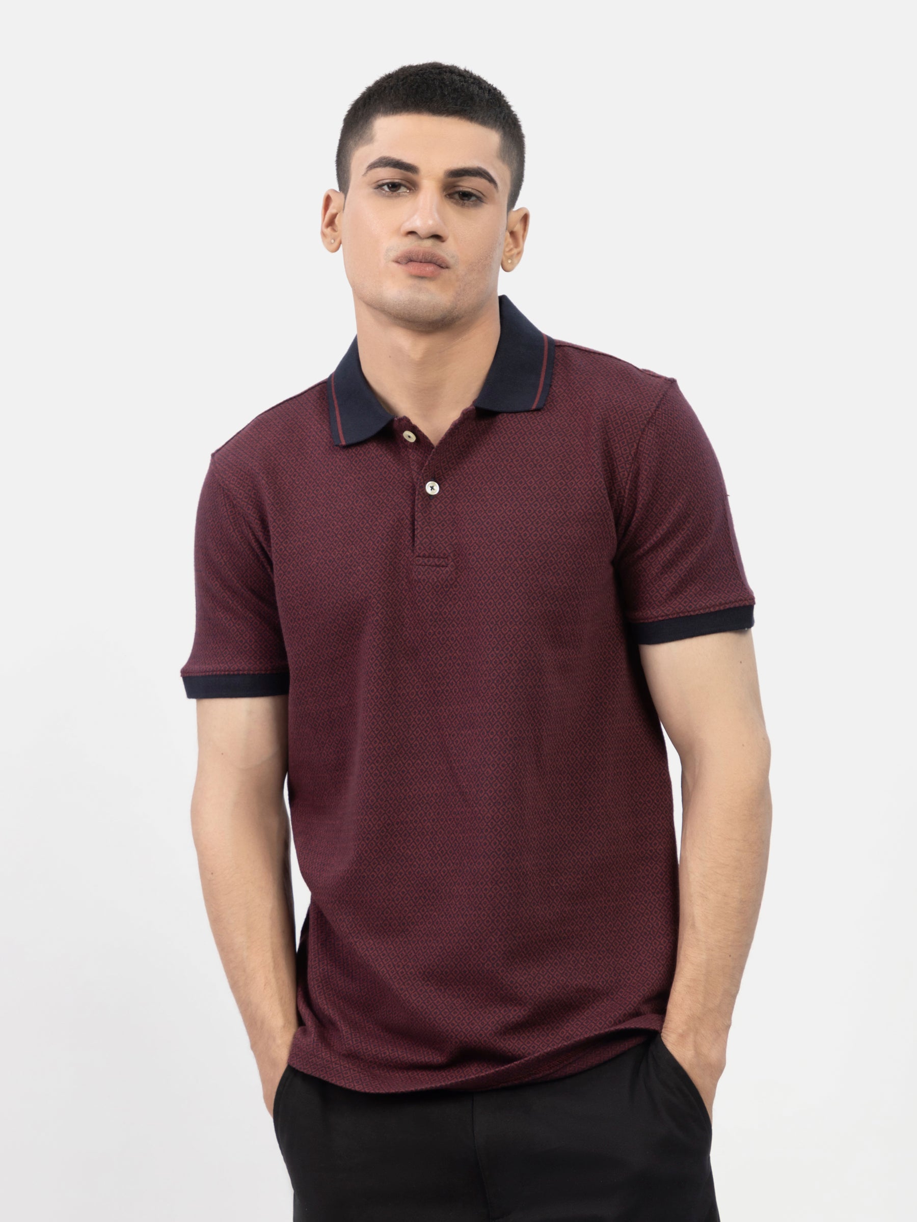 Maroon & Navy Jacquard Polo Shirt – Brumano