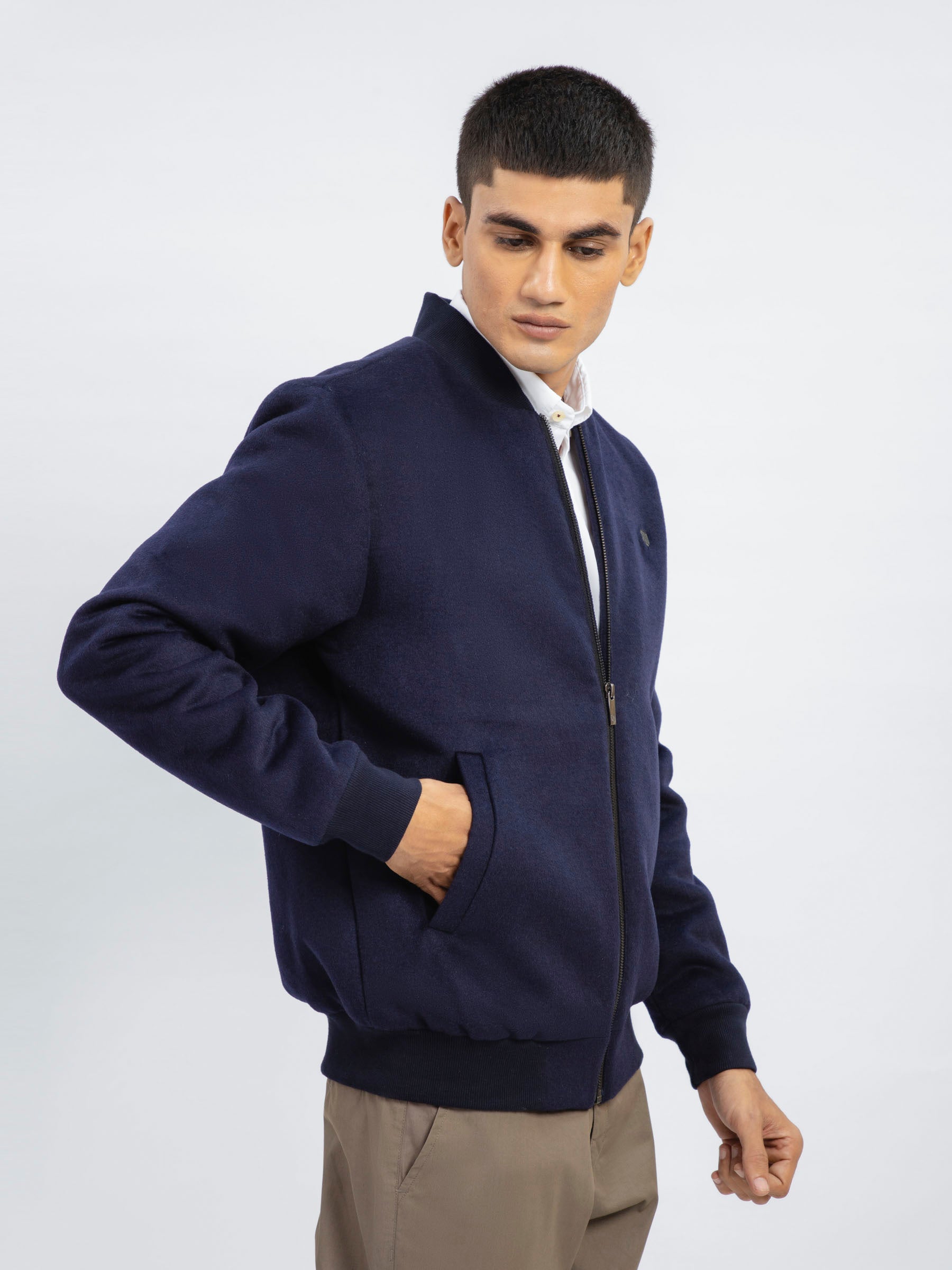 Navy Blue Wool Bomber Jacket - Limited Edition – Brumano