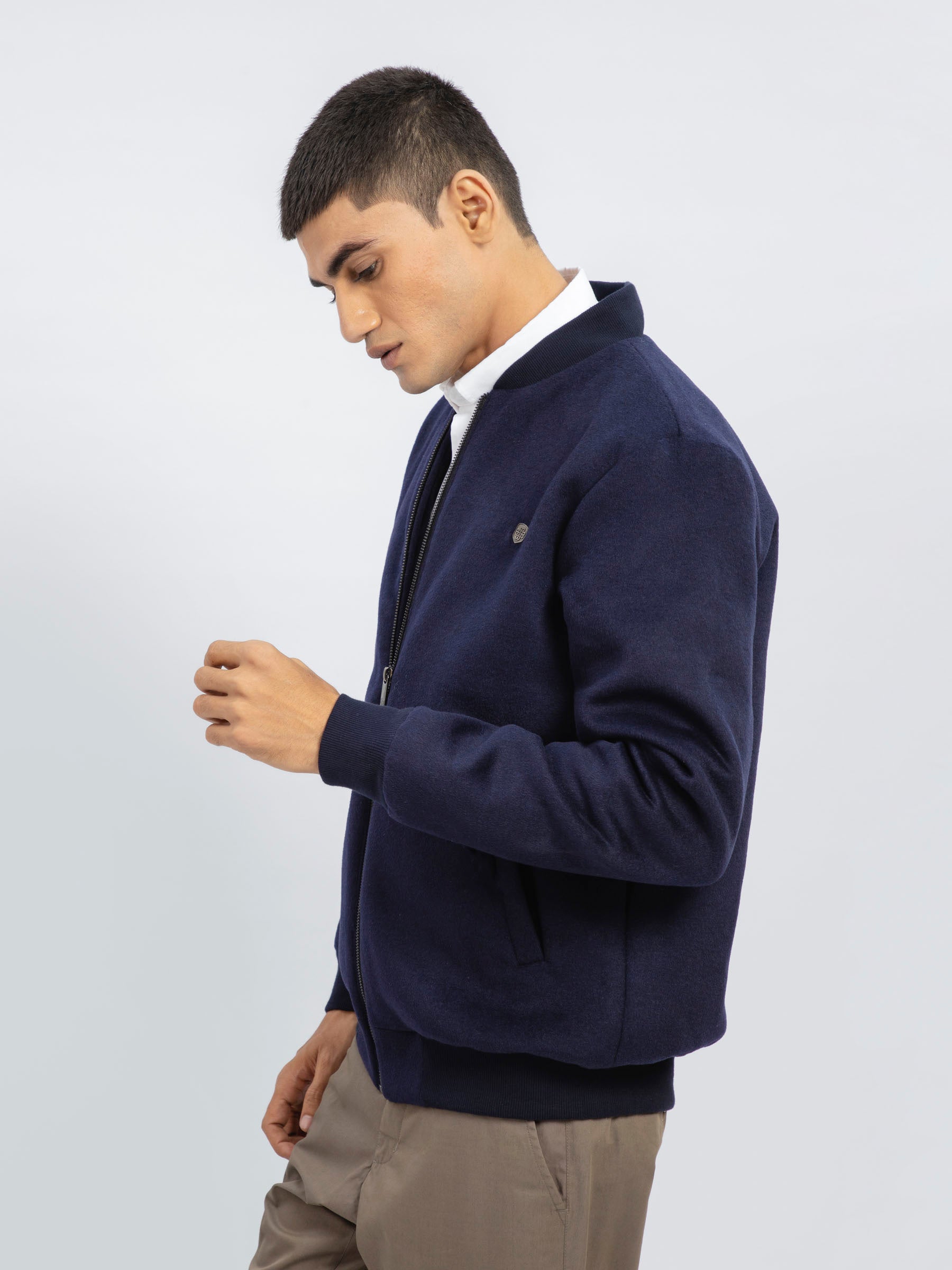 Navy Blue Wool Bomber Jacket - Limited Edition – Brumano