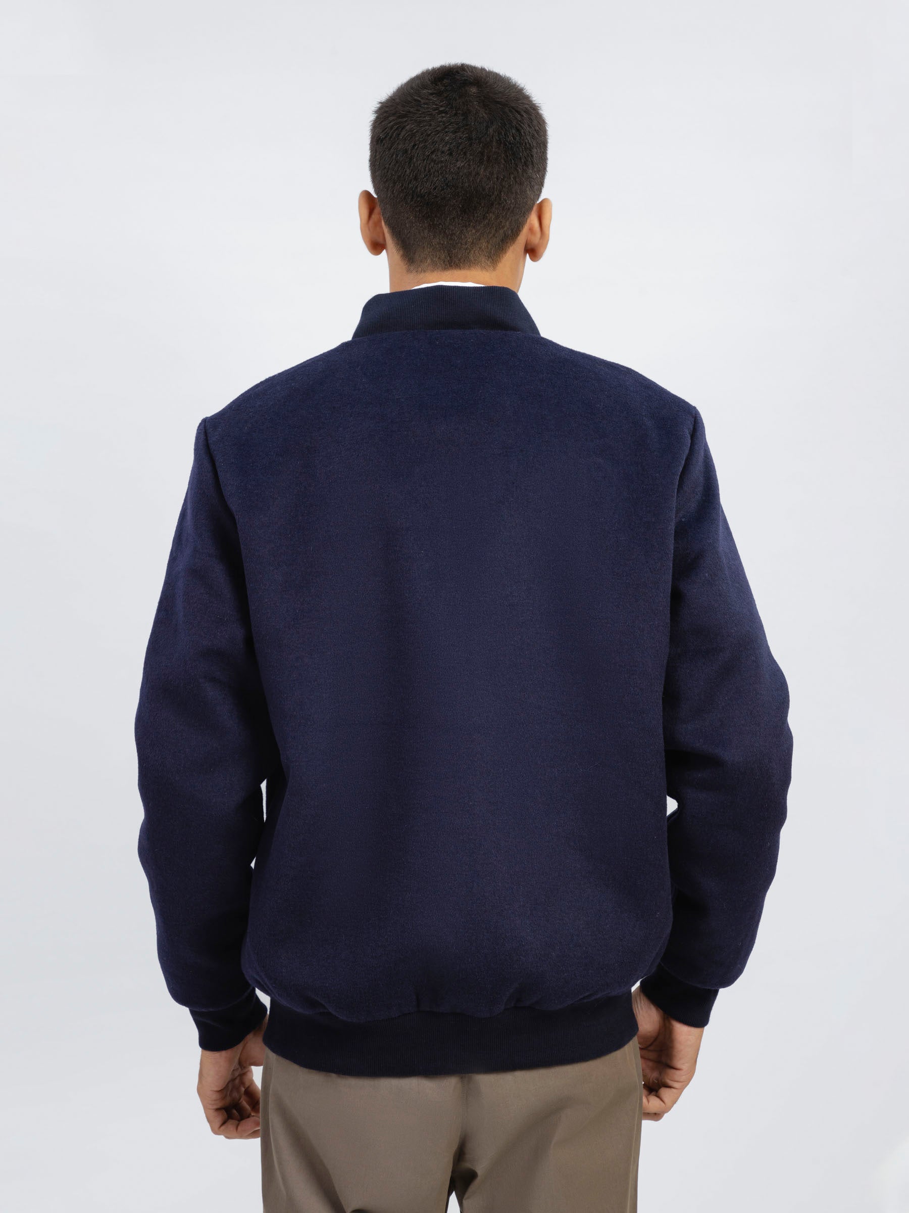 Navy Blue Wool Bomber Jacket - Limited Edition – Brumano