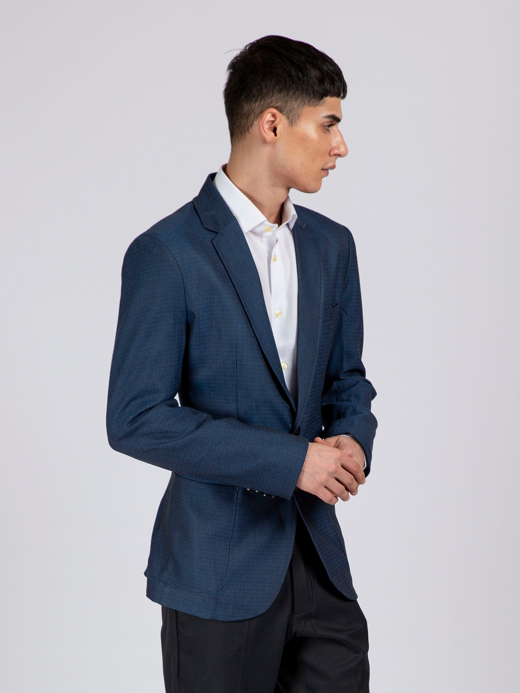 Blue Textured Blazer – Brumano